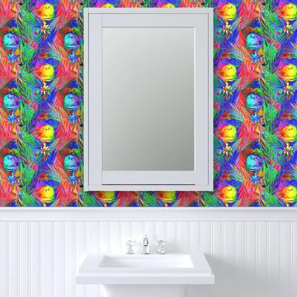 Spoonflower Psychedelic Animals Funky Jungle Monkey Summer Custom Pre-pasted Wallpaper
