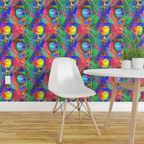 Spoonflower Psychedelic Animals Funky Jungle Monkey Summer Custom Pre-pasted Wallpaper