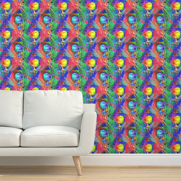 Spoonflower Psychedelic Animals Funky Jungle Monkey Summer Custom Pre-pasted Wallpaper