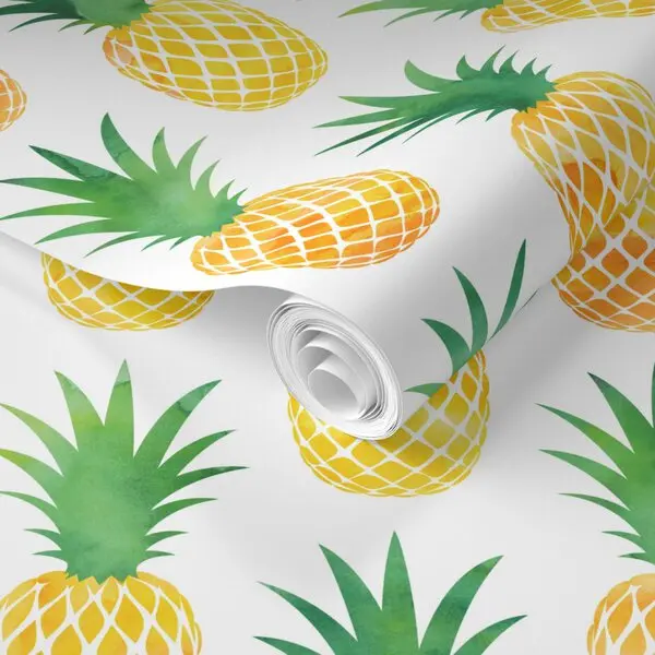 Spoonflower Fruit Trendy Summer Illustration Tropical Custom Pre-pasted Wallpaper - Yellow,green