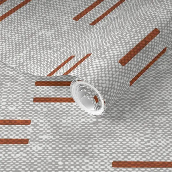 Spoonflower Burnt Orange Stripes Dash Lines Woven Mudcloth Custom Pre-pasted Wallpaper - Gray,orange,brown