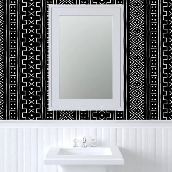 Spoonflower Black And White Mudcloth Custom Pre-pasted Wallpaper