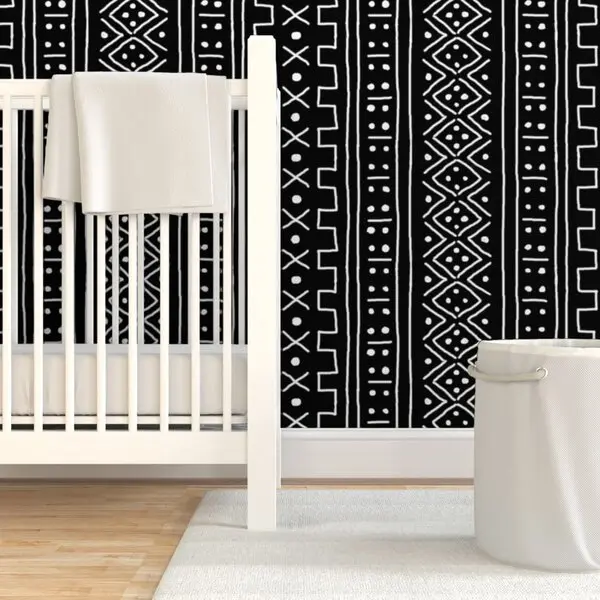 Spoonflower Black And White Mudcloth Custom Pre-pasted Wallpaper