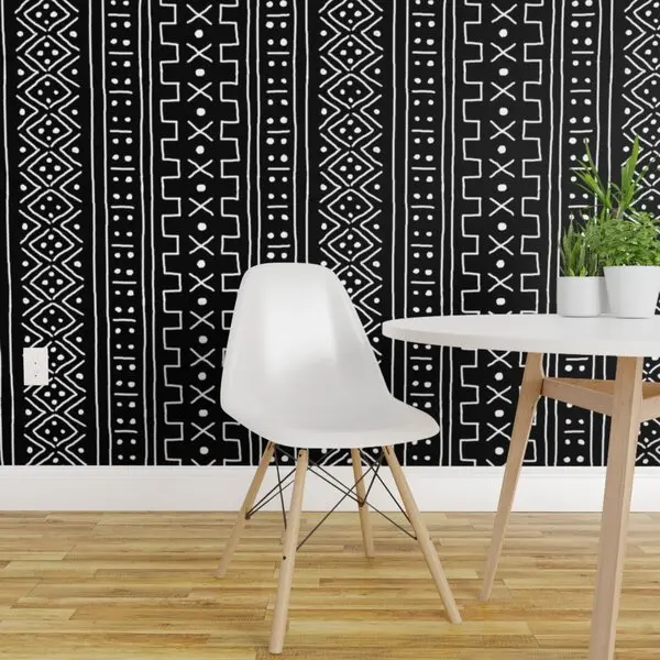 Spoonflower Black And White Mudcloth Custom Pre-pasted Wallpaper