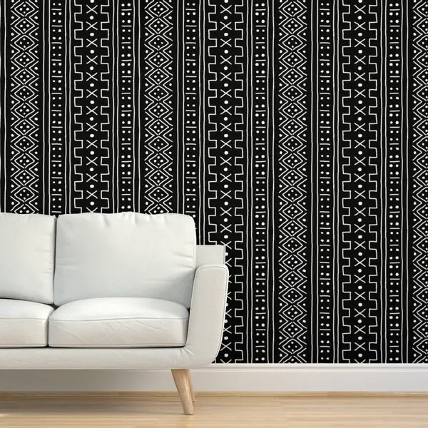 Spoonflower Black And White Mudcloth Custom Pre-pasted Wallpaper