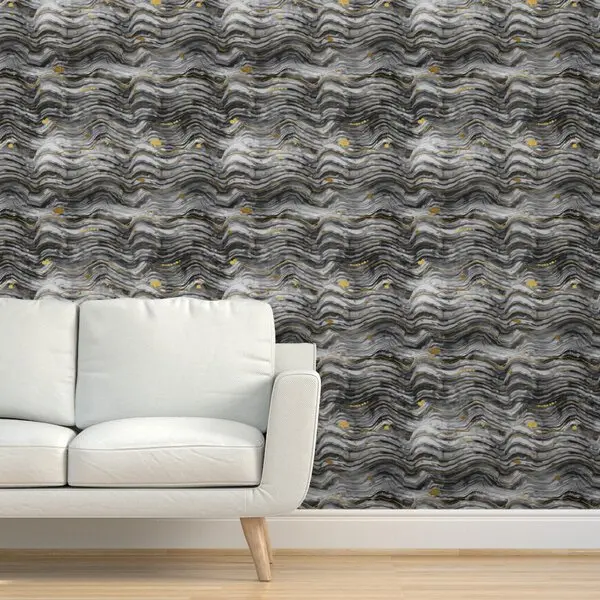 Spoonflower Black White Marble Stone Marblized Geode Paint Custom Pre-pasted Wallpaper