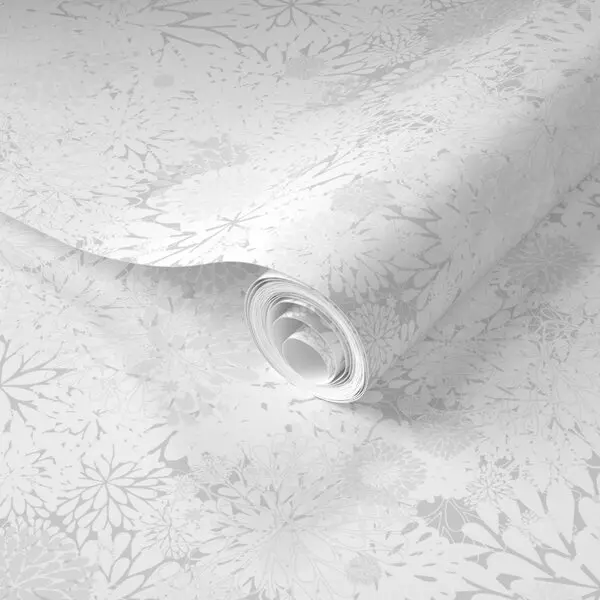 Spoonflower White Grey Snowflake Japanese Winter Snow Custom Pre-pasted Wallpaper - White,gray