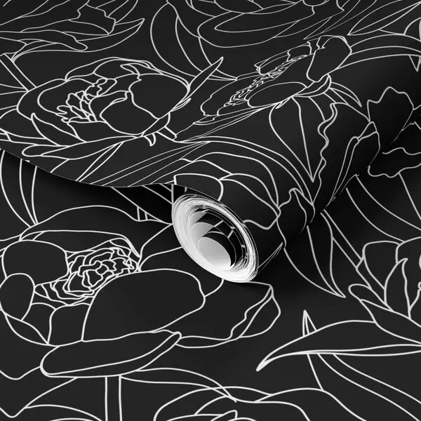 Spoonflower Black And White Background Monochromatic Line Custom Pre-pasted Wallpaper - Black,white,gray