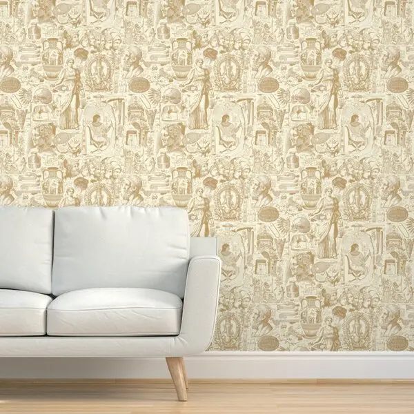 Spoonflower Toile History Egypt Classical Archaeology Custom Pre-pasted Wallpaper