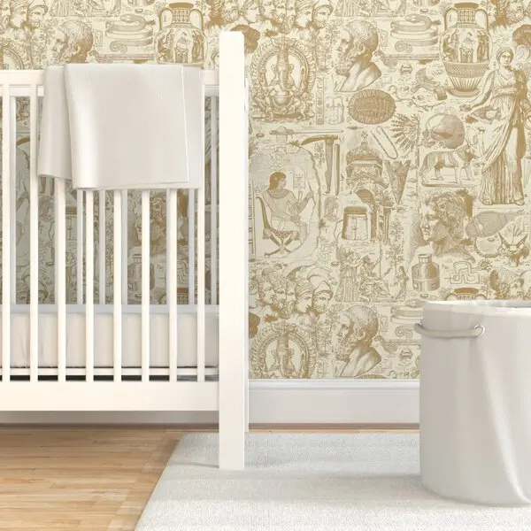 Spoonflower Toile History Egypt Classical Archaeology Custom Pre-pasted Wallpaper