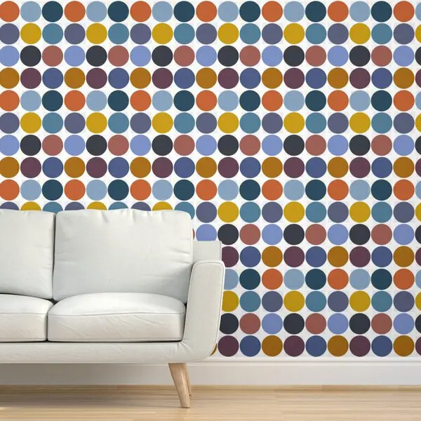 Spoonflower Retro Dots Polka Geometric Vintage Mid Custom Pre-pasted Wallpaper