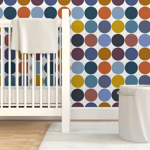 Spoonflower Retro Dots Polka Geometric Vintage Mid Custom Pre-pasted Wallpaper