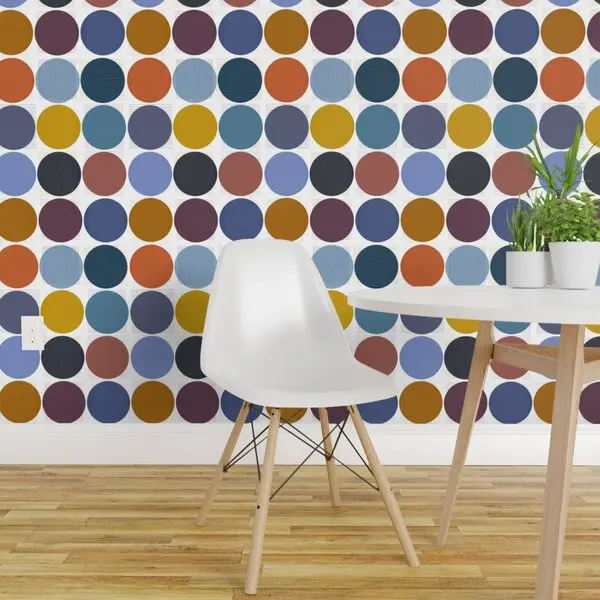 Spoonflower Retro Dots Polka Geometric Vintage Mid Custom Pre-pasted Wallpaper