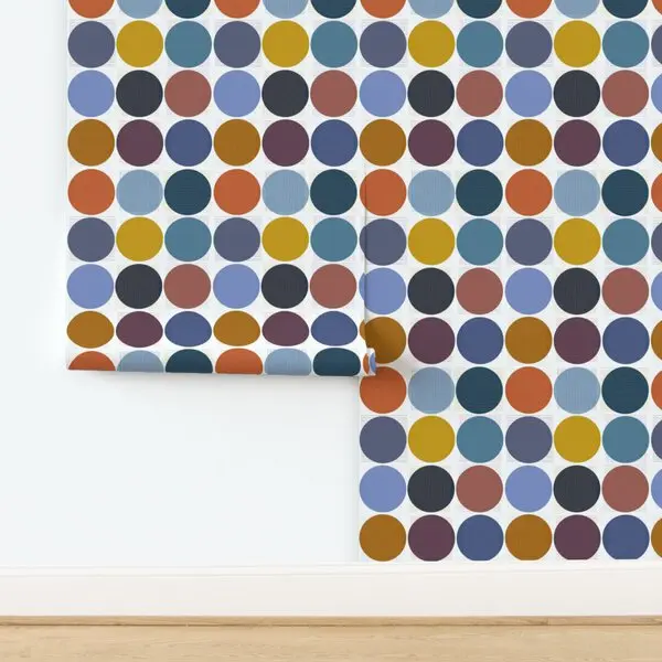 Spoonflower Retro Dots Polka Geometric Vintage Mid Custom Pre-pasted Wallpaper