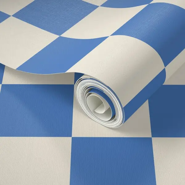 Spoonflower Minimal Cobalt Retro Grid Checkerboard Custom Pre-pasted Wallpaper - Blue