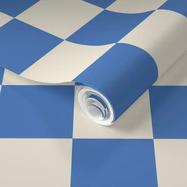 Spoonflower Minimal Cobalt Retro Grid Checkerboard Custom Pre-pasted Wallpaper - Blue