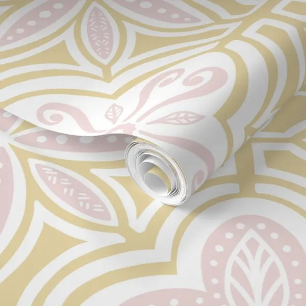 Spoonflower Talavera Spring Floral Pastel Colors And Custom Pre-pasted Wallpaper - Pink