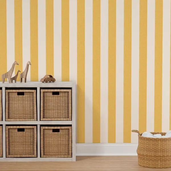 Spoonflower Lemon Stripe Amalfi Pool Cabana Simple Custom Pre-pasted Wallpaper