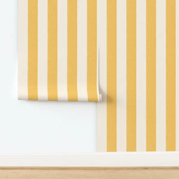 Spoonflower Lemon Stripe Amalfi Pool Cabana Simple Custom Pre-pasted Wallpaper