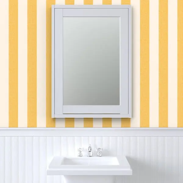 Spoonflower Lemon Stripe Amalfi Pool Cabana Simple Custom Pre-pasted Wallpaper