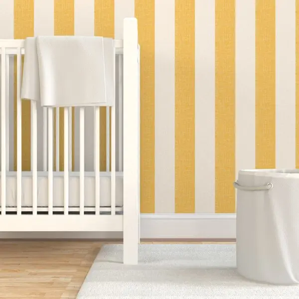 Spoonflower Lemon Stripe Amalfi Pool Cabana Simple Custom Pre-pasted Wallpaper