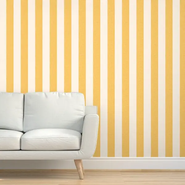 Spoonflower Lemon Stripe Amalfi Pool Cabana Simple Custom Pre-pasted Wallpaper