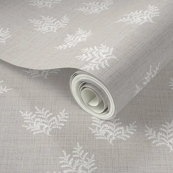 Spoonflower Natural Floral Traditional Neutral Botanical Fern Custom Pre-pasted Wallpaper - Gray