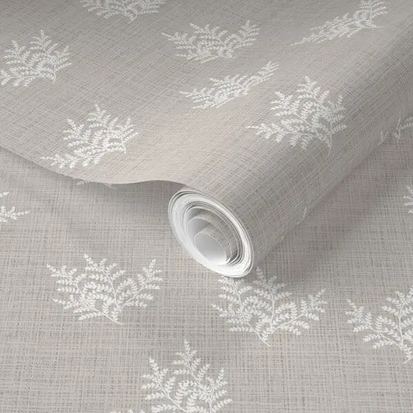 Spoonflower Natural Floral Traditional Neutral Botanical Fern Custom Pre-pasted Wallpaper - Gray