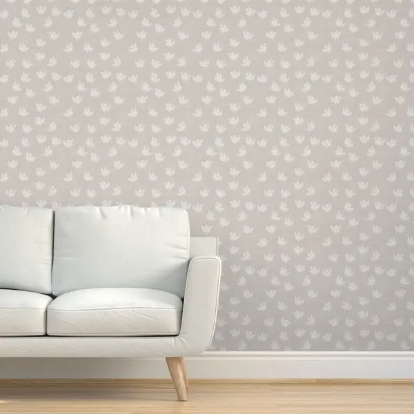 Spoonflower Natural Floral Traditional Neutral Botanical Fern Custom Pre-pasted Wallpaper - Gray