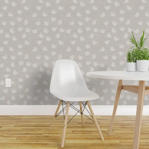 Spoonflower Natural Floral Traditional Neutral Botanical Fern Custom Pre-pasted Wallpaper - Gray