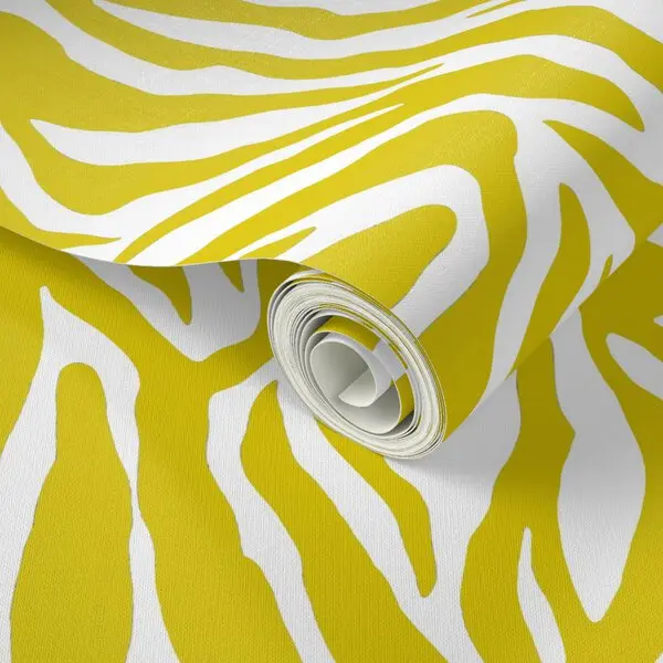 Spoonflower Chartreuse Stripe Bright Animal Print And Custom Pre-pasted Wallpaper - Yellow