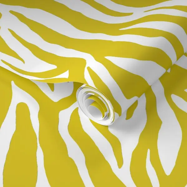 Spoonflower Chartreuse Stripe Bright Animal Print And Custom Pre-pasted Wallpaper - Yellow