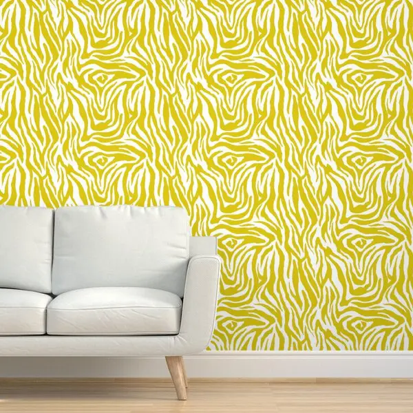 Spoonflower Chartreuse Stripe Bright Animal Print And Custom Pre-pasted Wallpaper