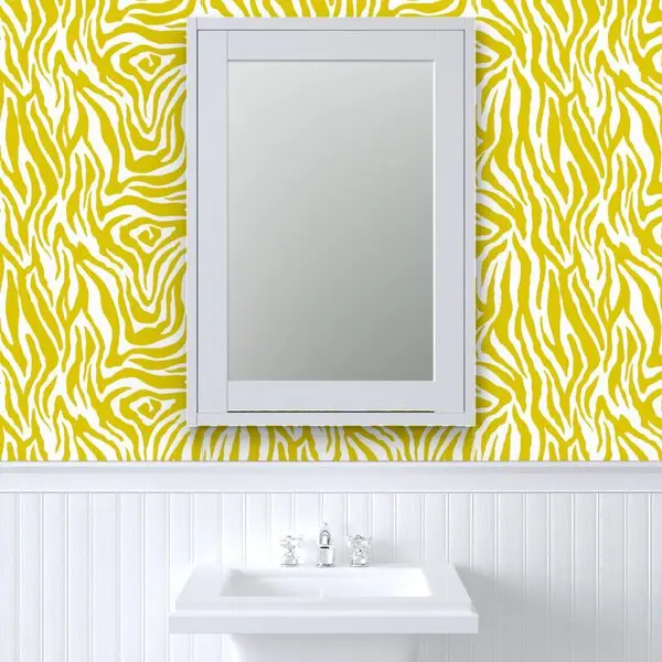 Spoonflower Chartreuse Stripe Bright Animal Print And Custom Pre-pasted Wallpaper