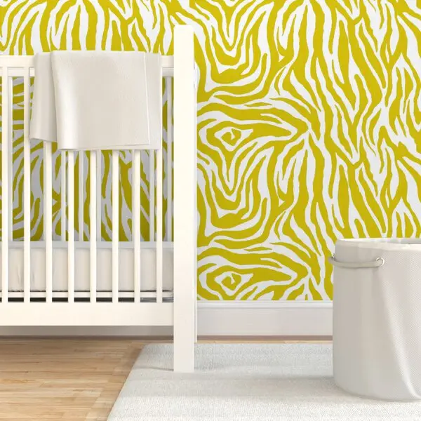 Spoonflower Chartreuse Stripe Bright Animal Print And Custom Pre-pasted Wallpaper