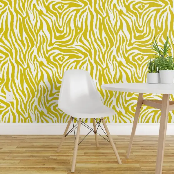 Spoonflower Chartreuse Stripe Bright Animal Print And Custom Pre-pasted Wallpaper