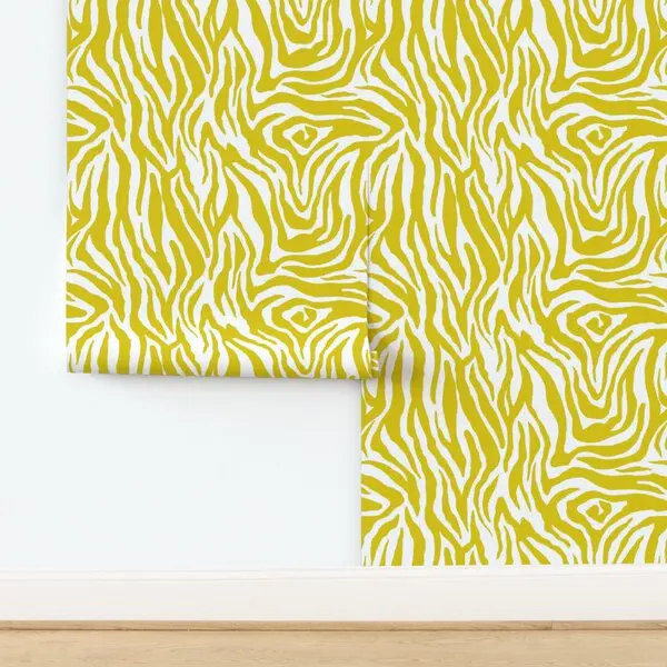 Spoonflower Chartreuse Stripe Bright Animal Print And Custom Pre-pasted Wallpaper