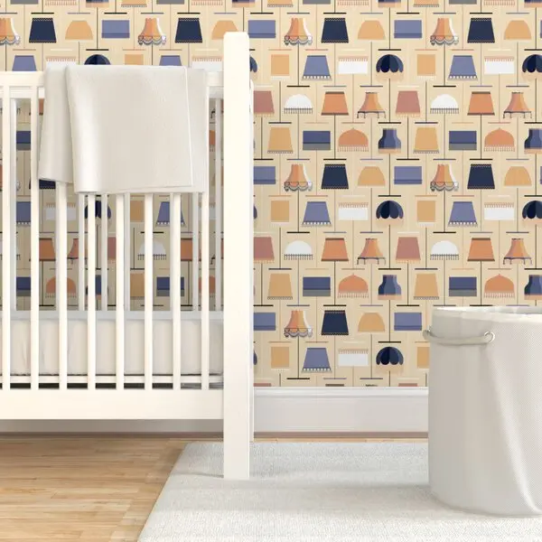 Spoonflower Mid Century Modern Minimal Yellow Orange Custom Pre-pasted Wallpaper