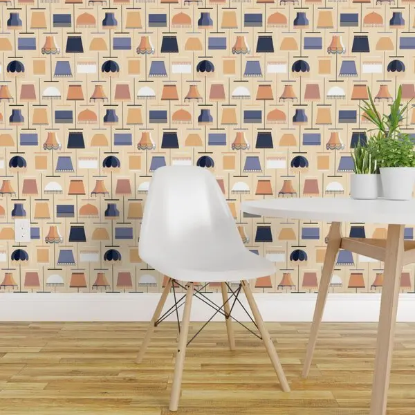 Spoonflower Mid Century Modern Minimal Yellow Orange Custom Pre-pasted Wallpaper