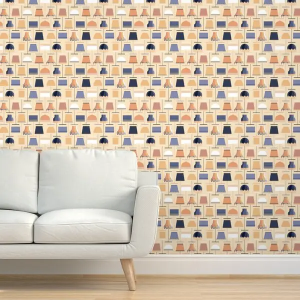 Spoonflower Mid Century Modern Minimal Yellow Orange Custom Pre-pasted Wallpaper