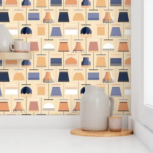 Spoonflower Mid Century Modern Minimal Yellow Orange Custom Pre-pasted Wallpaper