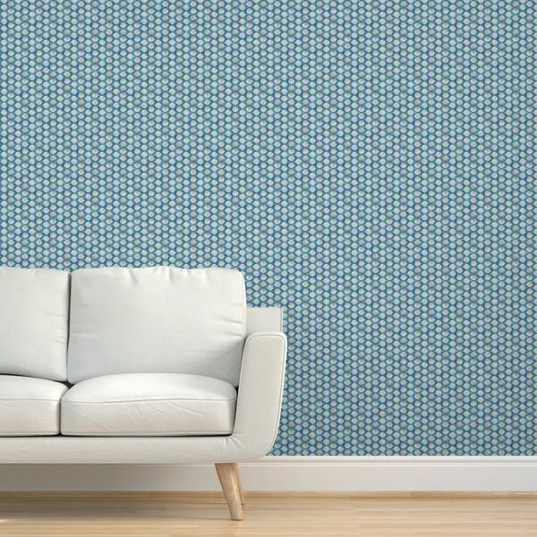 Spoonflower Ocean Nautical Seashells Scallop Shell Custom Pre-pasted Wallpaper - Blue