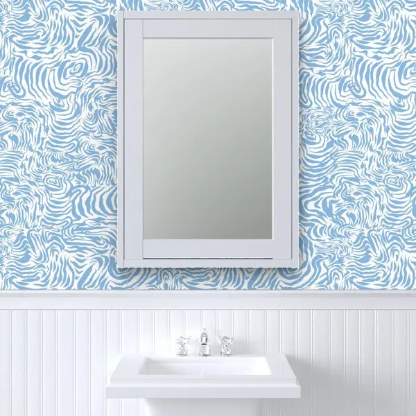Spoonflower Cornflower Nautical Abstract Lines Ocean Custom Pre-pasted Wallpaper