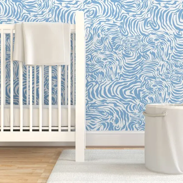 Spoonflower Cornflower Nautical Abstract Lines Ocean Custom Pre-pasted Wallpaper