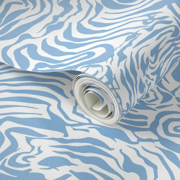 Spoonflower Cornflower Nautical Abstract Lines Ocean Custom Pre-pasted Wallpaper - Blue