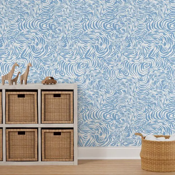 Spoonflower Cornflower Nautical Abstract Lines Ocean Custom Pre-pasted Wallpaper
