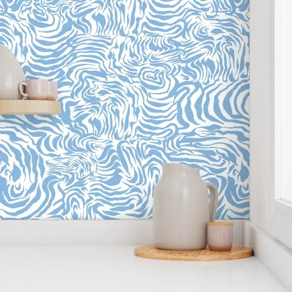 Spoonflower Cornflower Nautical Abstract Lines Ocean Custom Pre-pasted Wallpaper