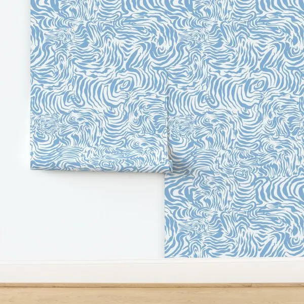 Spoonflower Cornflower Nautical Abstract Lines Ocean Custom Pre-pasted Wallpaper