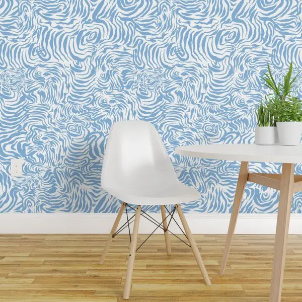 Spoonflower Cornflower Nautical Abstract Lines Ocean Custom Pre-pasted Wallpaper