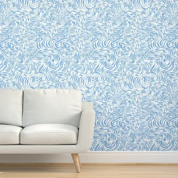 Spoonflower Cornflower Nautical Abstract Lines Ocean Custom Pre-pasted Wallpaper
